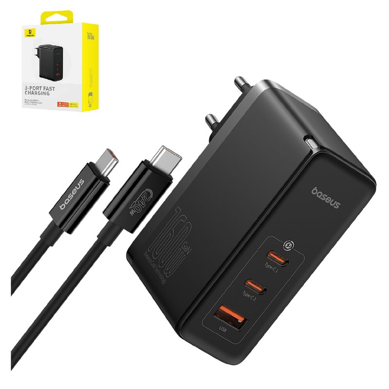 Mains Charger Baseus GaN5 Pro, (160 W, Power Delivery (PD), black, with ...